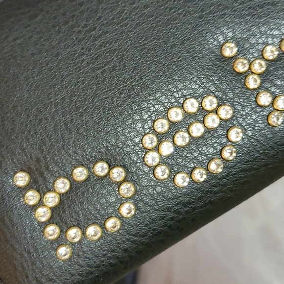bebe | Bags | Bebe Rhinestone Logo Zip Around Wallet Black | Poshmark